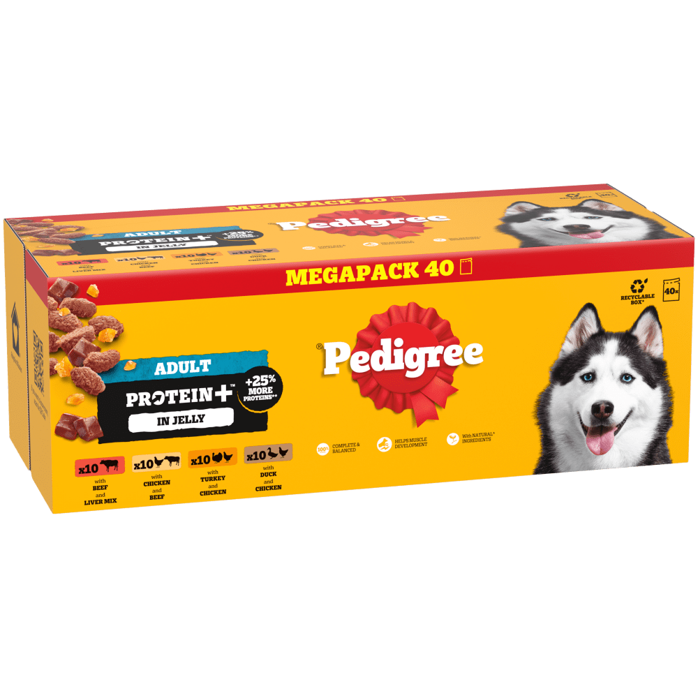PEDIGREE® PROTEIN +™ Adult Wet Dog Food Selection in Jelly 40 x 85g Pouch